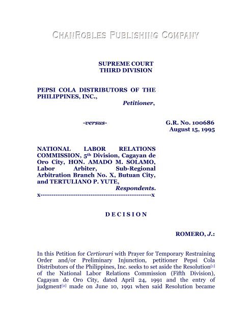 Pepsi-Cola vs. NLRC - Chan Robles and Associates Law Firm