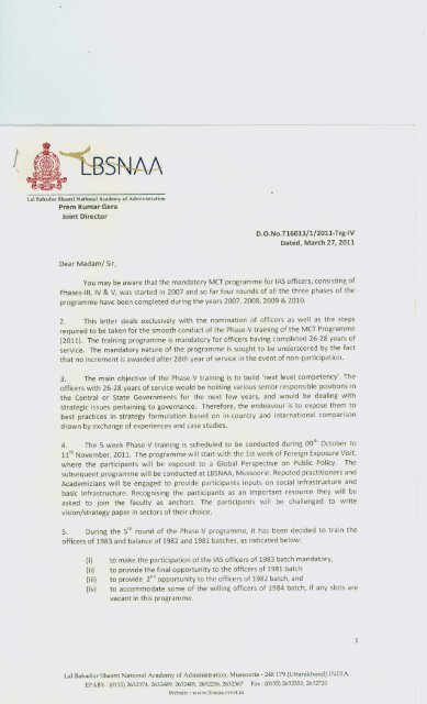 Course Coordinator letter for the nomination of Phase-V ... - lbsnaa