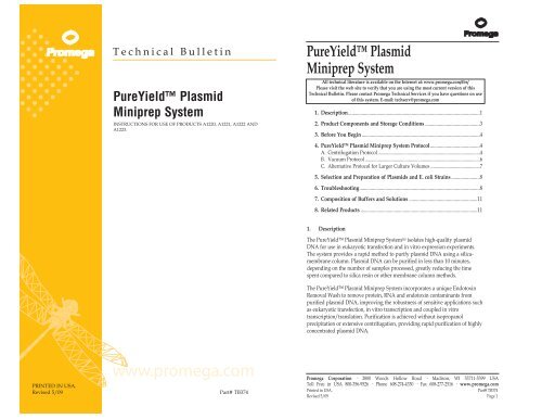 PureYield™ Plasmid Miniprep System