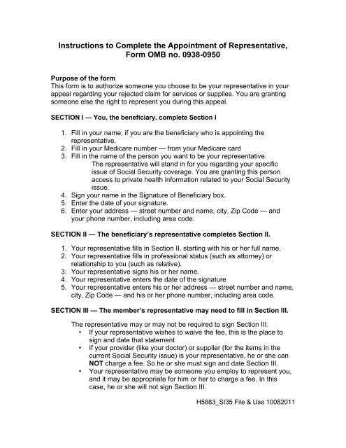 Instructions to Complete the Appointment of Representative Form