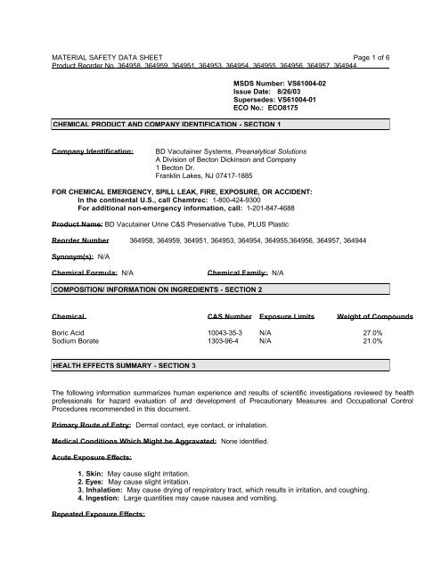 MSDS - BD Product Catalog