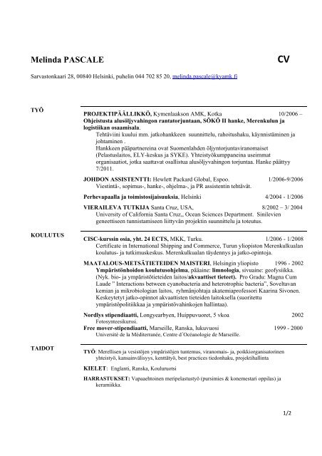 Melinda PASCALE CV