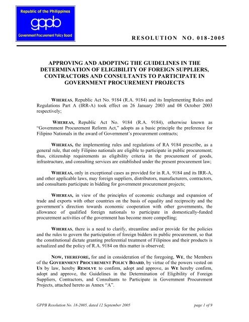 GPPB Resolution No. 18-2005