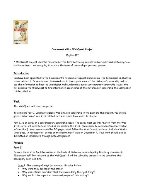 Fahrenheit 451 â WebQuest Project