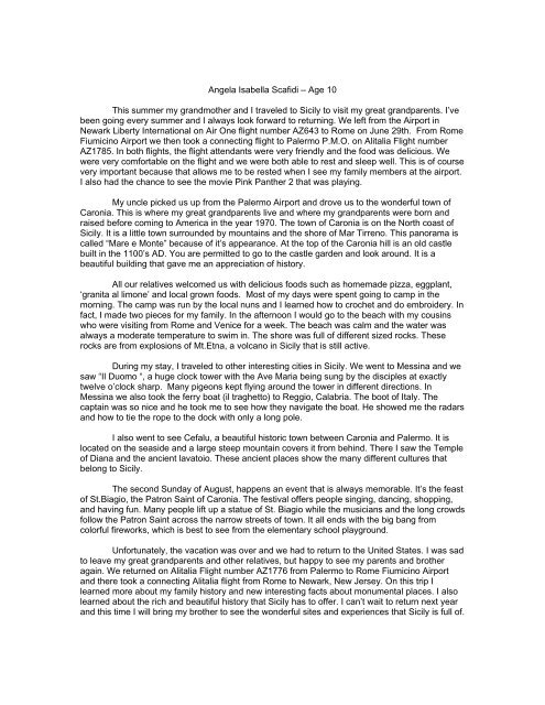 Angela Isabella Scafidi – Age 10 This summer my grandmother and ...