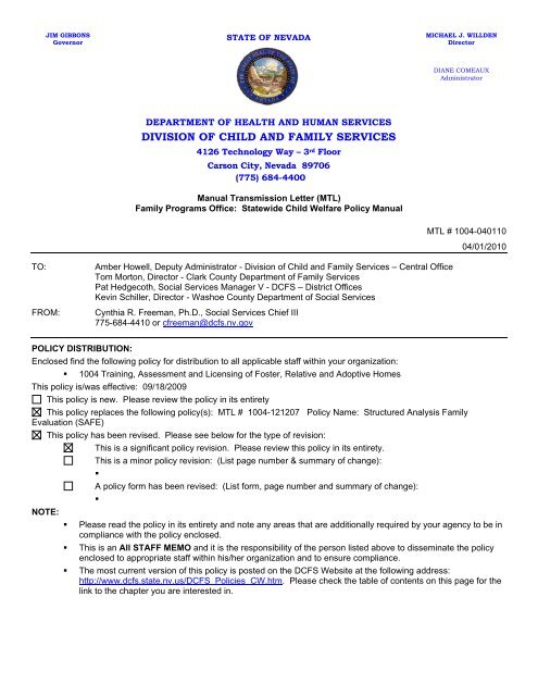 Policy and Procedures Manual - Division of Child and Family Services