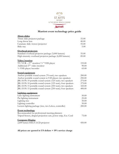 St. Kitts Marriott Resort & The Royal Beach Casino AV Menu PDF, 92K