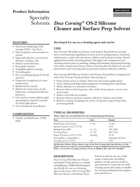 Dow Corning OS-2 Silicone Cleaner and Surface Prep Solvent