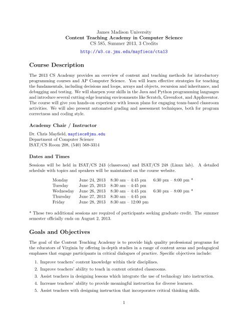 Course Syllabus - JMU - James Madison University