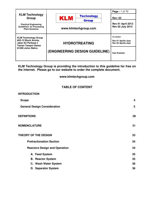hydrotreating (engineering design guideline) - KLM Technology Group