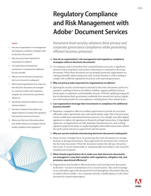 Regulatory Compliance and Risk Management with Adobe Document