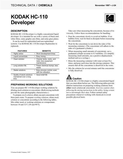 KODAK HC-110 Developer - Foto Pelloni
