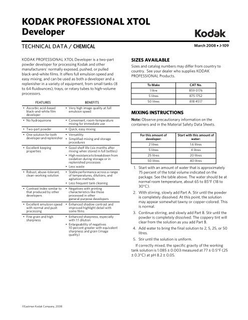 KODAK PROFESSIONAL XTOL Developer