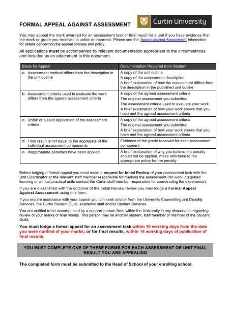 Formal Appeal Against Assessment Form