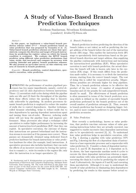 A Study of Value-Based Branch Prediction Techniques