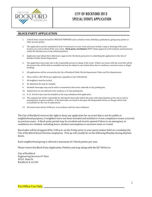 Block Party Permit - the City of Rockford