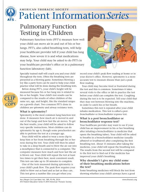 Pulmonary Function Testing in Children - Patient Education & ATS ...
