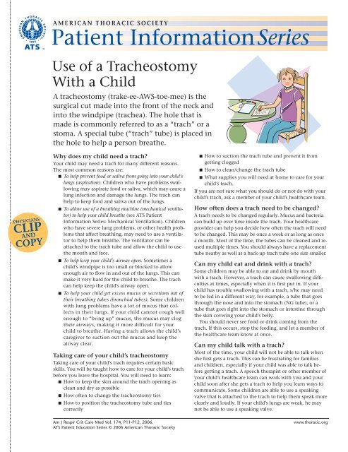 Use of a Tracheostomy with a Child - Patient Education & ATS PAR