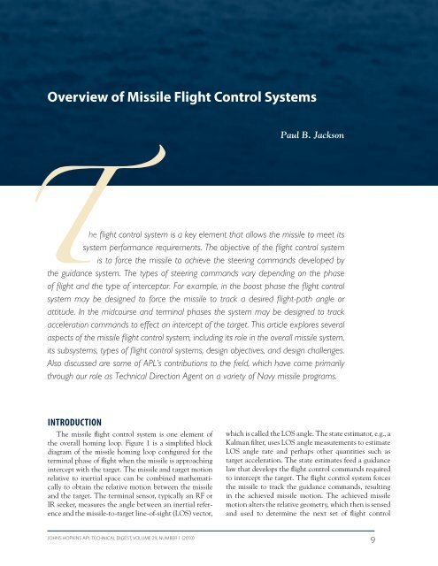 Overview of Missile Flight Control Systems - The Johns Hopkins ...