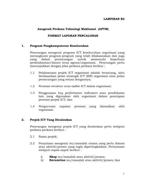 1 LAMPIRAN B2 Anugerah Perdana Teknologi Maklumat (APTM ...