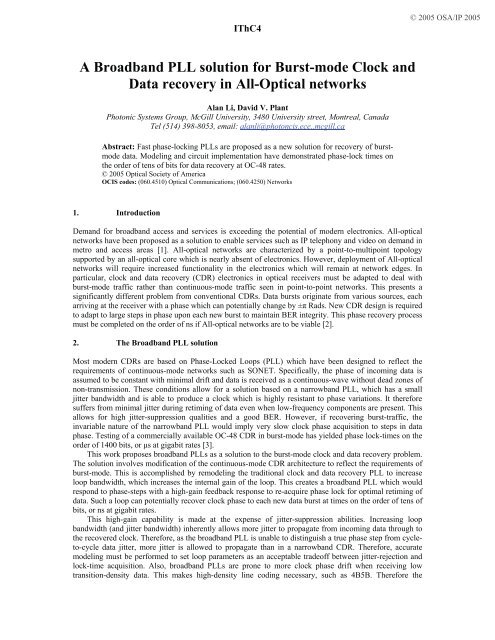 A Broadband PLL solution for Burst-mode Clock and Data recovery ...