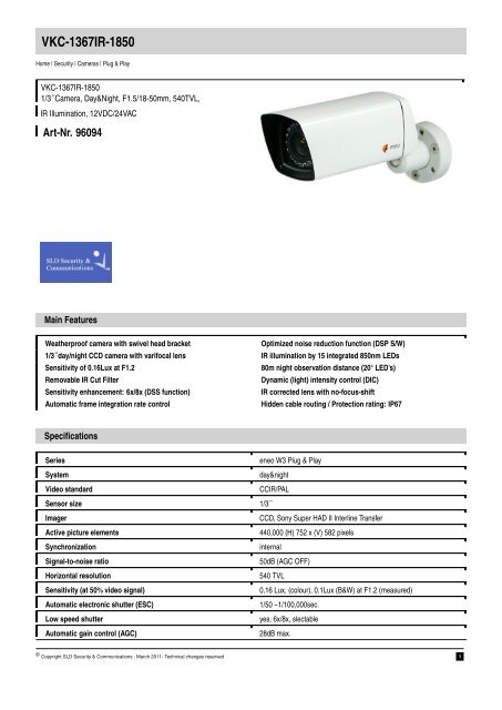 VKC-1367IR-1850 - SLD Security & Communications