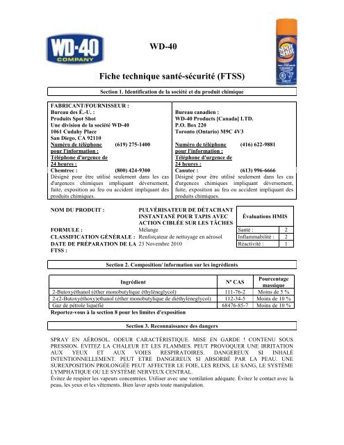 Material Safety Data Sheet (MSDS) - WD-40 Company