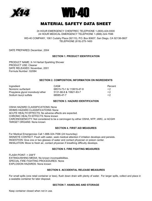 MATERIAL SAFETY DATA SHEET - WD-40 Company
