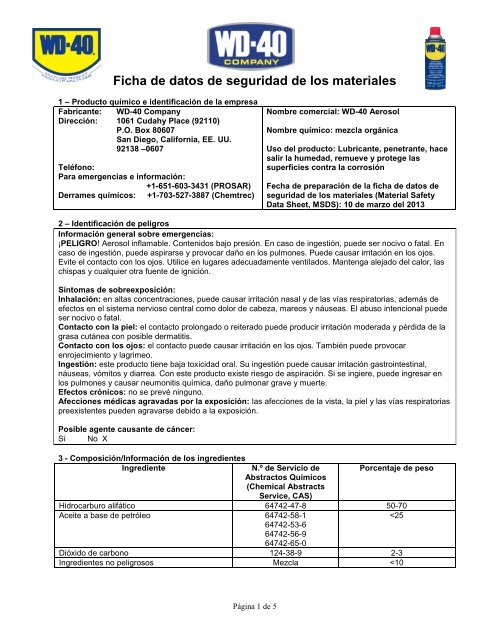 Material Safety Data Sheet (MSDS) - WD-40 Company