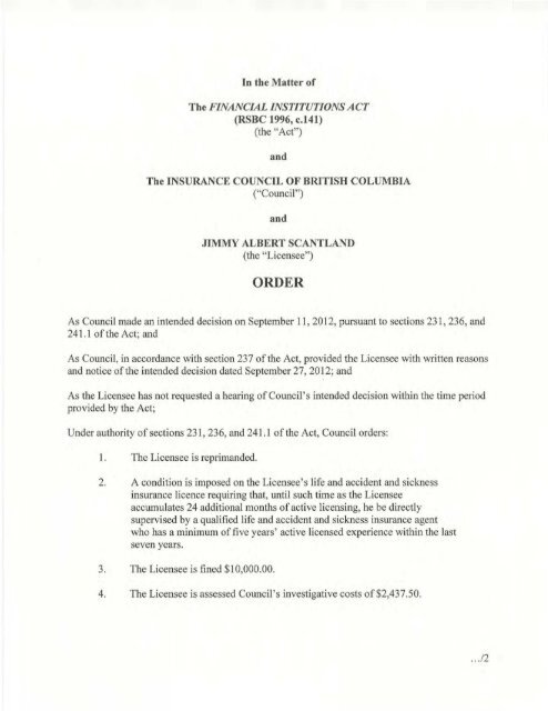 Jimmy Albert Scantland - Insurance Council of British Columbia