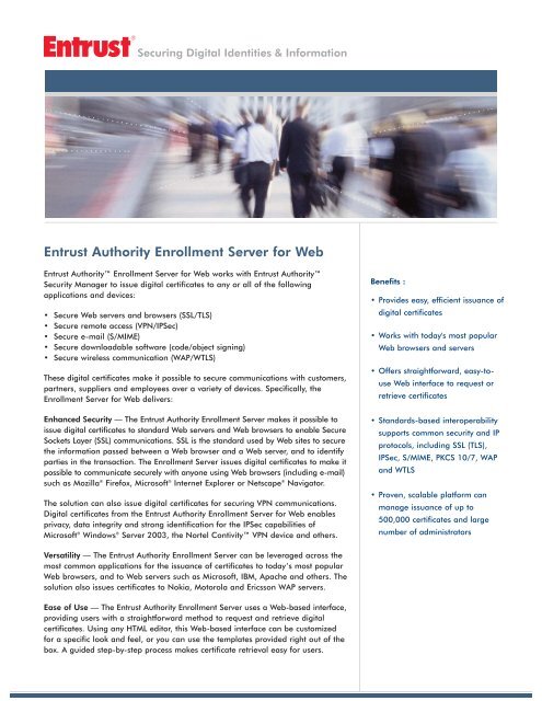 Entrust Authority Enrollment Server for Web