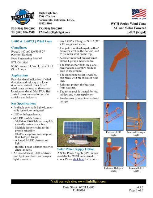 WCH Series Wind Cone AC and Solar Powered L ... - Flight Light, Inc.