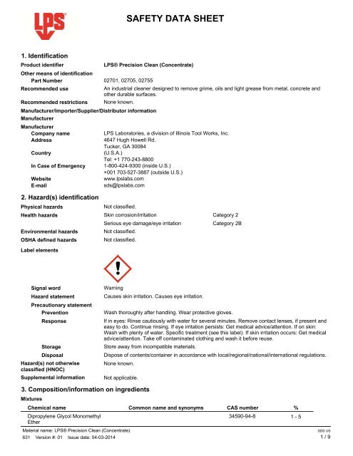 MATERIAL SAFETY DATA SHEET - Lps