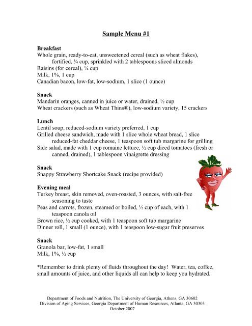 Sample Menu #1 - Live Well Age Well