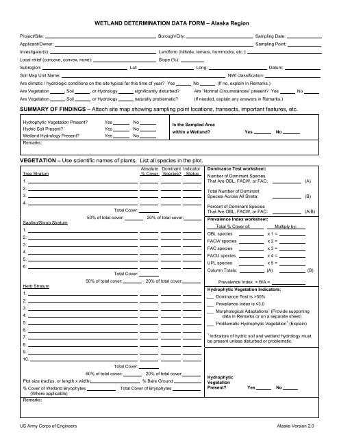 Alaska Data Form Version 2 - U.S. Army Corps of Engineers