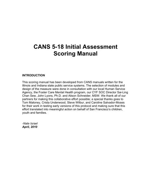 CANS 5-18 Initial Assessment Scoring Manual - San Francisco ...