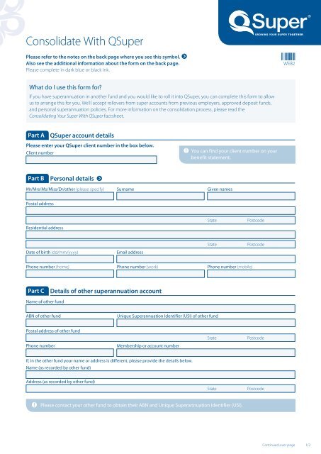 Consolidate With QSuper form