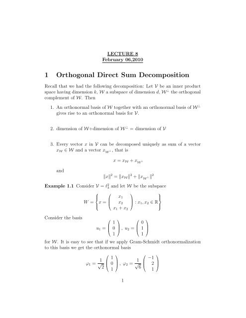 1 Orthogonal Direct Sum Decomposition - CEDT