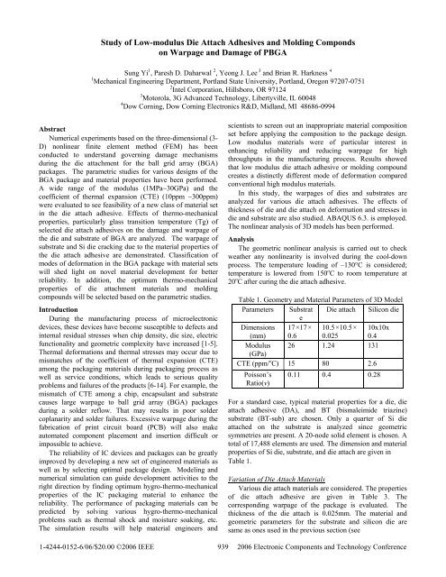 Study of Low-Modulus Die Attach Adhesives and Molding ...