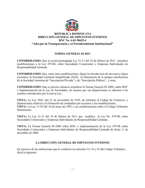 Norma General 02-2011 - Direccion General de Impuestos Internos Norma General 02-2011 - Direccion General de Impuestos Internos