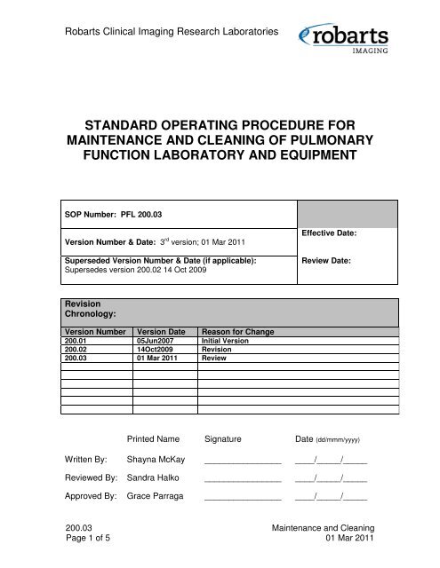 standard operating procedure for maintenance and cleaning