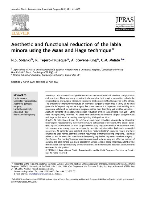 Aesthetic and functional reduction of the labia minora - ResearchGate