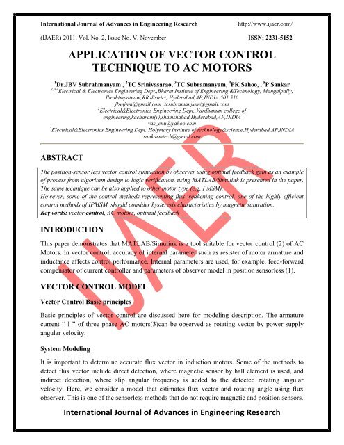 application of vector control technique to ac motors - ijaer
