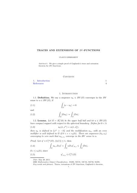Trace And Extension Theorems For Bv Functions