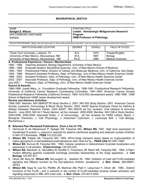 a complete NIH biosketch - UNM Cancer Center - University of New ...