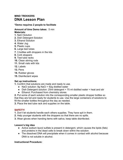 DNA Lesson Plan - MTU Mind Trekkers