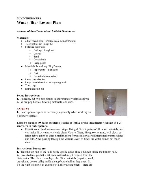Water filter Lesson Plan - MTU Mind Trekkers