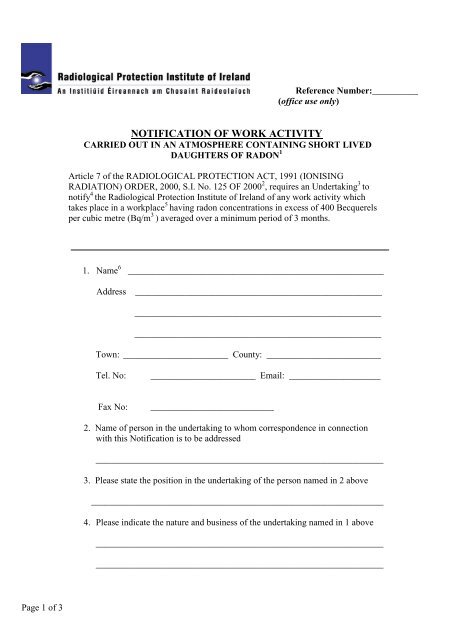 Notification of Work Activity - Radiological Protection Institute of ...
