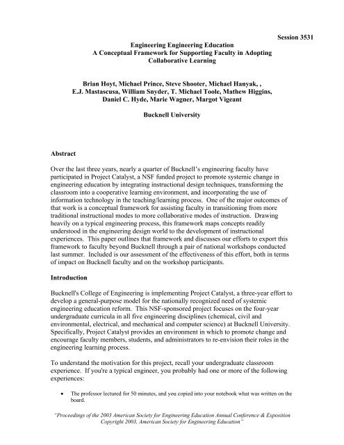 Engineering Engineering Education--A Conceptual Framework for ...