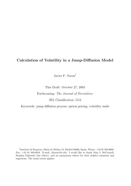 Calculation Of Volatility In A Jump Diffusion Model
